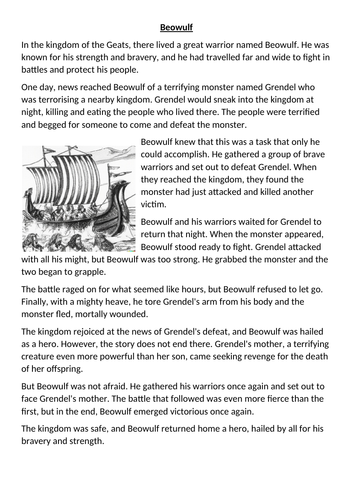 Year 5/6 reading comprehension - Beowulf | Teaching Resources