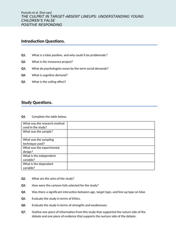 Pozzulo et al. (line-ups) | Teaching Resources