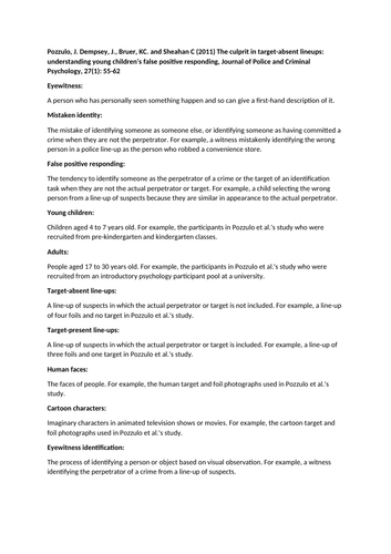 Pozzulo et al. (line-ups) | Teaching Resources