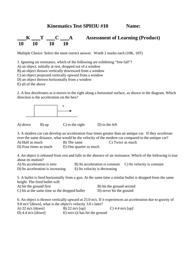3 Kinematics Tests Projectile Motion Tests Grade 11 Physics Tests With