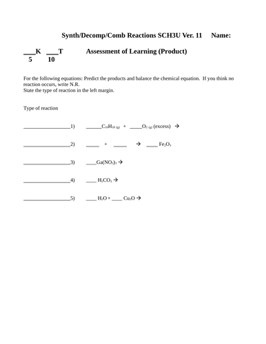 QUIZ BALANCING AND REACTIONS Quiz Grade 11 Chemistry Quiz WITH ANSWERS ...