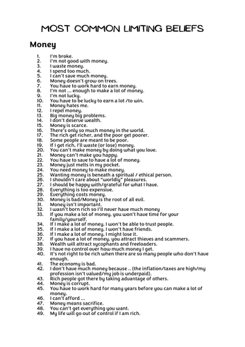 300 Most Common Limiting Beliefs (List) | Teaching Resources