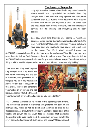 KS2 KS3 SATS Reading comprehension Greek Myths The Sword of Damocles ...