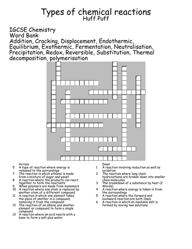 Types of chemical reactions crossword | Teaching Resources