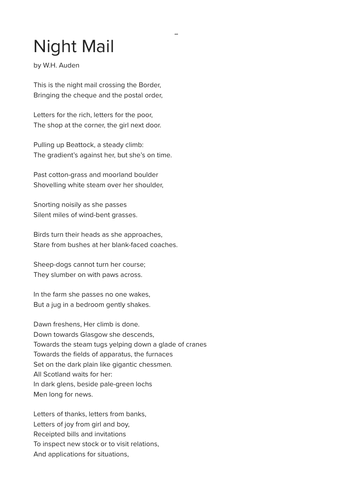 Auden Night Mail | Teaching Resources