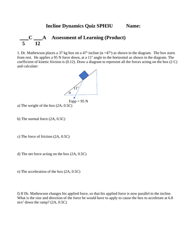 3 QUIZZES INCLINE PLANES Physics Quiz Dynamics Quiz Forces Quiz WITH ...