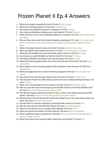 Frozen Planet II Episode 4 Worksheet | Teaching Resources