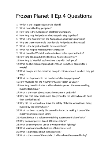 Frozen Planet II Episode 4 Worksheet | Teaching Resources