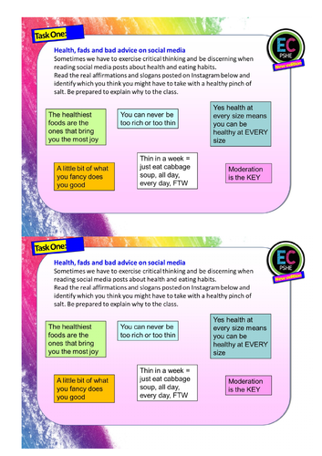 Body image + Social Media PSHE | Teaching Resources