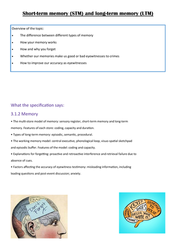 * MEMORY WHOLE TOPIC AQA PSYCHOLOGY * | Teaching Resources