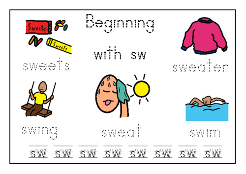 Beginning with Sw worksheets and symbols | Teaching Resources