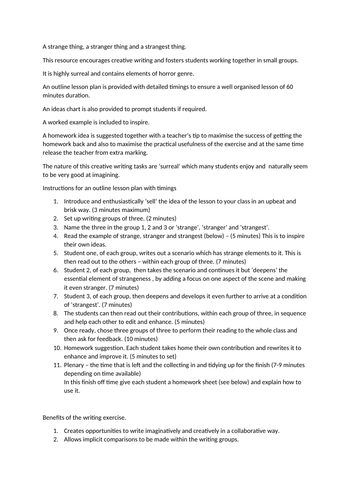 A strange thing - creative writing in groups of 3 | Teaching Resources