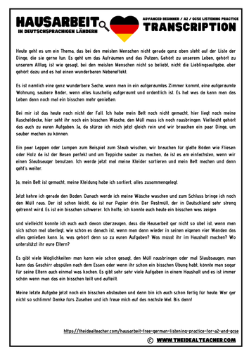 Housework/ Hausarbeit GCSE German Listening | Teaching Resources