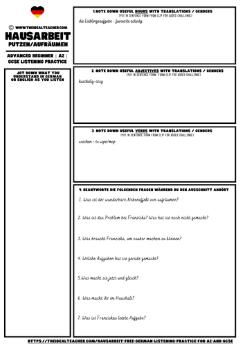 Housework/ Hausarbeit GCSE German Listening | Teaching Resources