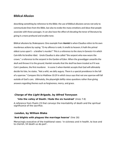 A LEVEL ENGLISH LITERATURE - examples of Biblical Allusion | Teaching ...