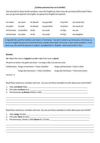 Viva 1 Module 4 Mi Familia y Mis Amigos Homework | Teaching Resources