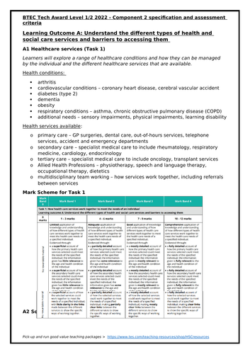 BTEC Tech Award Health & Social Care Component 2 B2 Nursing 6 C's ...