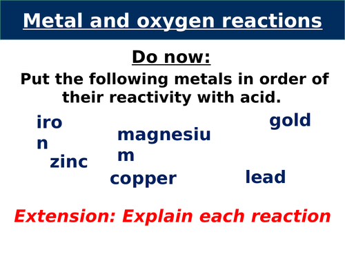 Metals and Reactivity KS3 Whole topic lessons (middle school ...