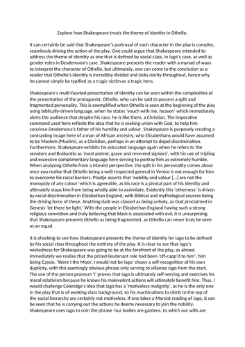 OTHELLO A* ESSAY EXEMPLAR A Level English Literature (Edexcel ...