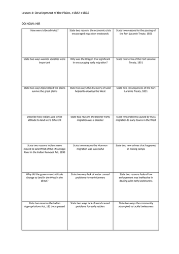 American West Edexcel Complete Revision Lesson 4 | Teaching Resources