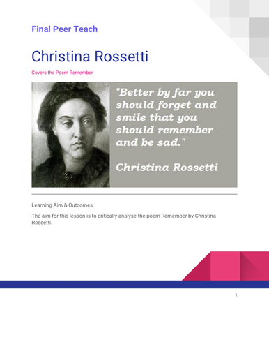 Remember - Christina Rossetti | Teaching Resources