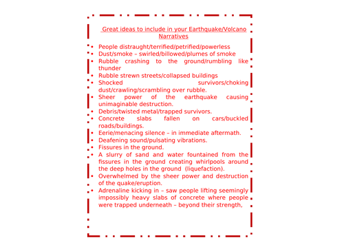 KS2 Earthquakes/Volcanoes Descriptive Writing Resources. Narrative ...