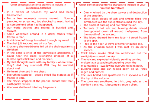 KS2 Earthquakes/Volcanoes Descriptive Writing Resources. Narrative ...