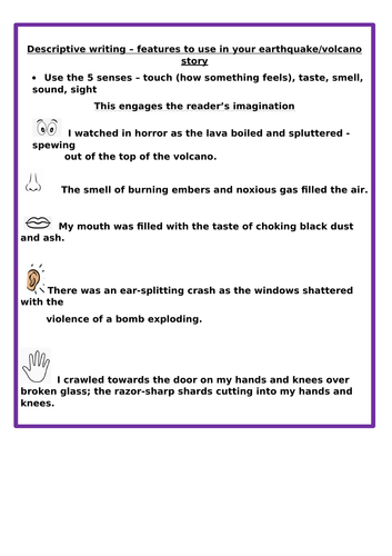 KS2 Earthquakes/Volcanoes Descriptive Writing Resources. Narrative ...