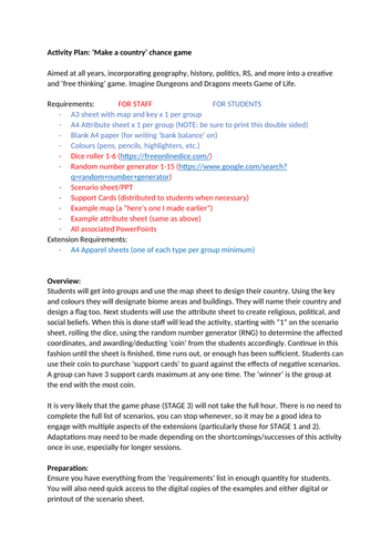 The Country Game (All Years Activity) | Teaching Resources