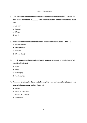 LIBF - Unit 3 - Diploma - MCQ Test 2 | Teaching Resources