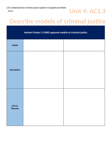 Criminology Unit 4 workbooks - LO1 | Teaching Resources