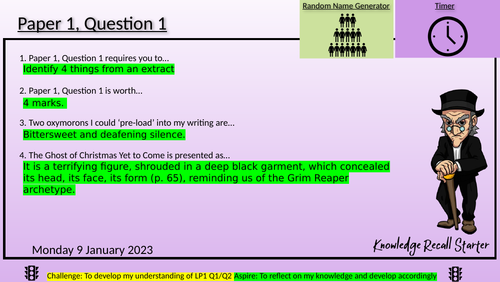 Language Paper 1, Q1 and Q2 - Jacob Marley | Teaching Resources