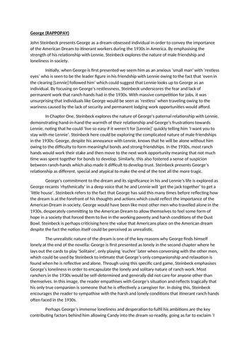 Of Mice and Men - George Exemplar Essay | Teaching Resources