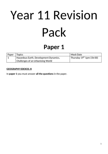 Edexcel B GCSE Geography Paper 1 Case Study Notes and Exam Questions ...