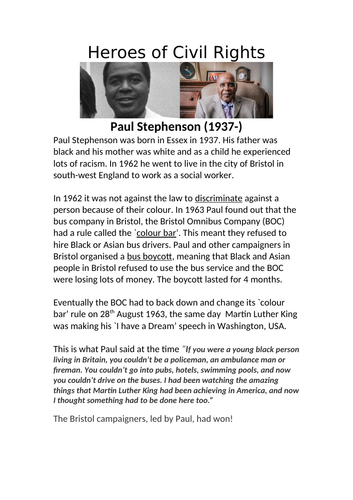 Heroes of Civil Rights - Paul Stephenson | Teaching Resources