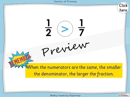 Comparing And Ordering Unit Fractions Year 3 Teaching Resources