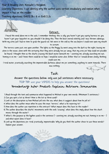 Year 5/6 - Kensuke's Kingdom - Reading Comprehension/VIPERS | Teaching ...