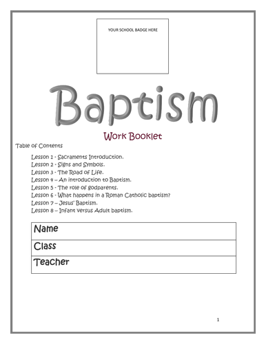 Sacrament of Baptism Work Booklet | Teaching Resources