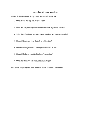 Journey's End Act Two Worksheets | Teaching Resources