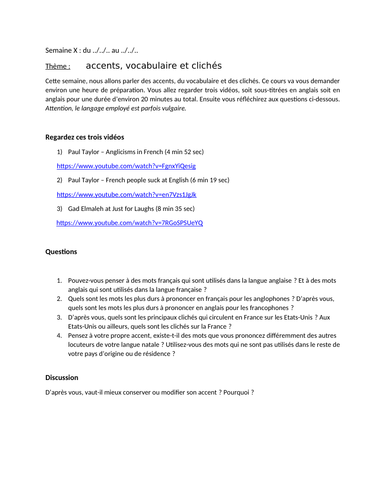 ADVANCED FRENCH conversation - 10 weeks of topics | Teaching Resources