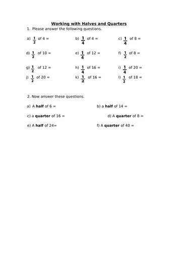 Fractions - Working with Halves and Quarters | Teaching Resources