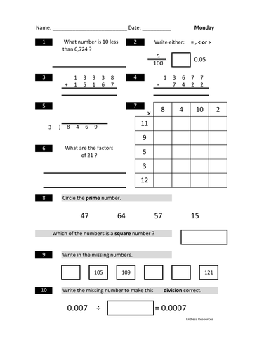 15 weeks of Year 6 Maths Morning Work - A4 printable PDF with a variety ...