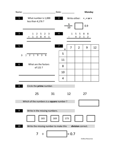 15 weeks of Year 6 Maths Morning Work - A4 printable PDF with a variety ...