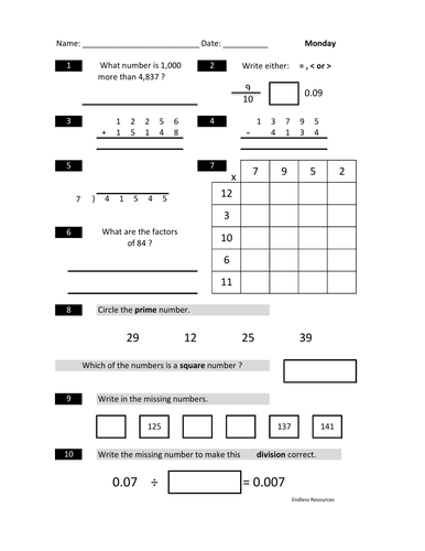 15 weeks of Year 6 Maths Morning Work - A4 printable PDF with a variety ...