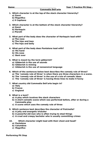 Commedia Dell'arte Drama Unit | Teaching Resources