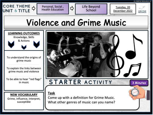 Grime Music + Violence PSHE | Teaching Resources