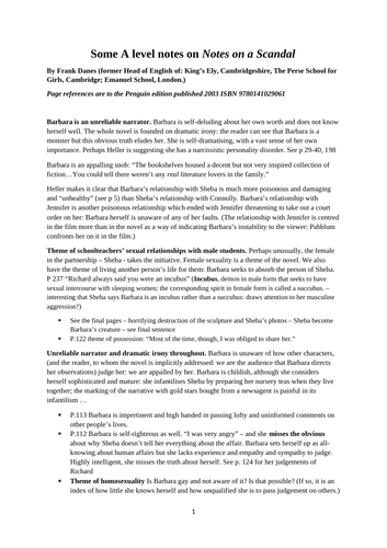 A level notes on NOTES ON A SCANDAL | Teaching Resources