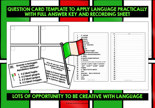 ITALIAN DATES DAYS MONTHS SEASONS TASK CARDS | Teaching Resources