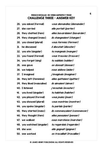 FRENCH ER VERBS IMPERFECT TENSE | Teaching Resources