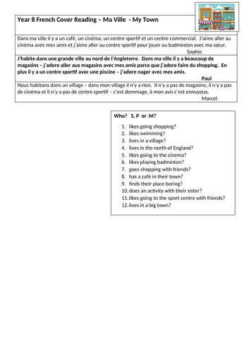 French Cover Reading Y8 Ma Ville - My town | Teaching Resources